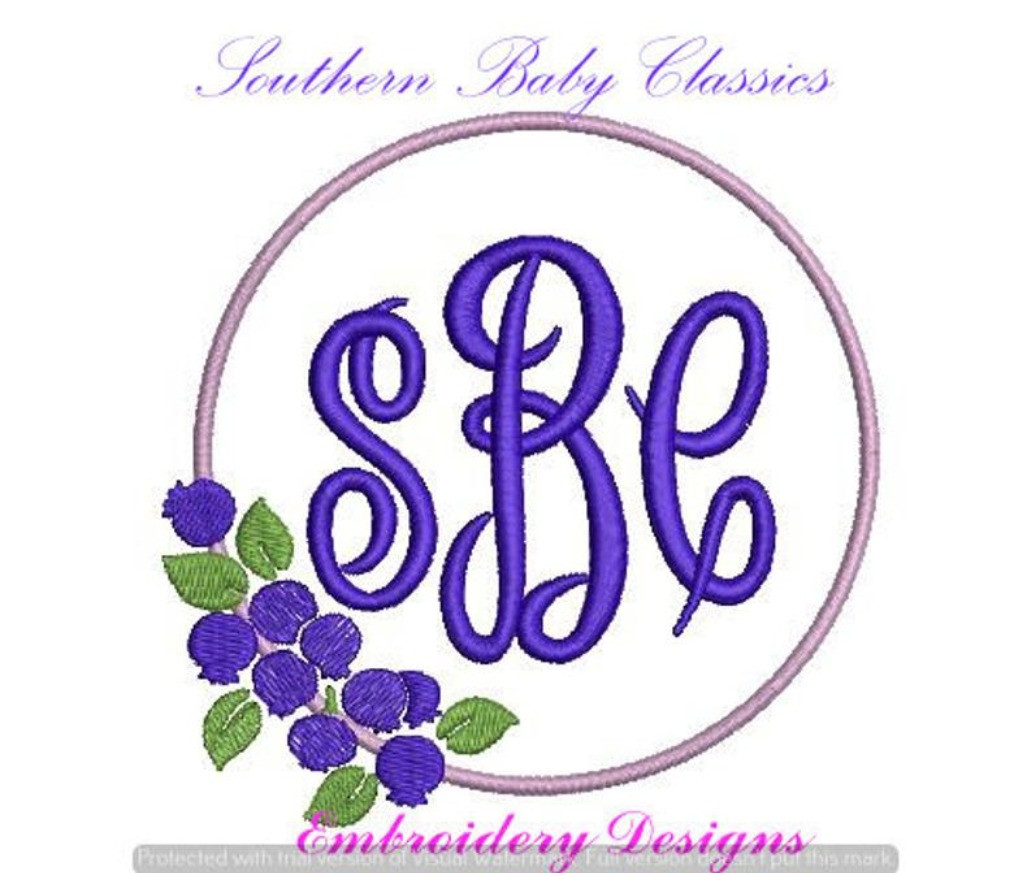 Blueberry Circle Monogram Frame Machine Embroidery Design