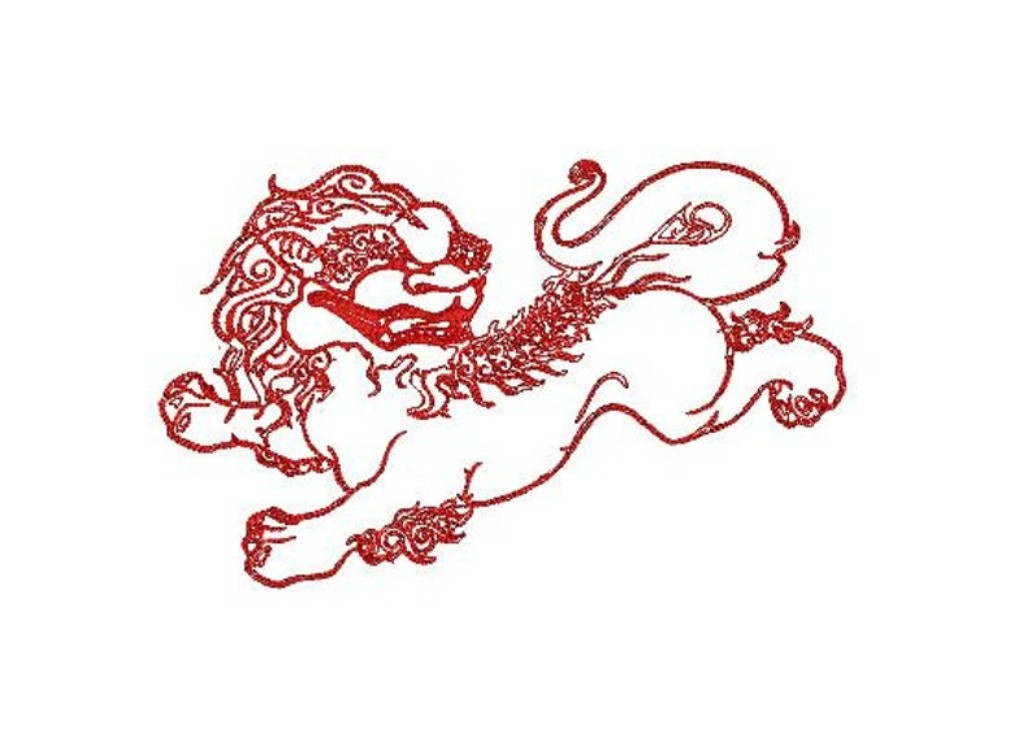 Foo Dog Vintage Stitch Machine Embroidery Design