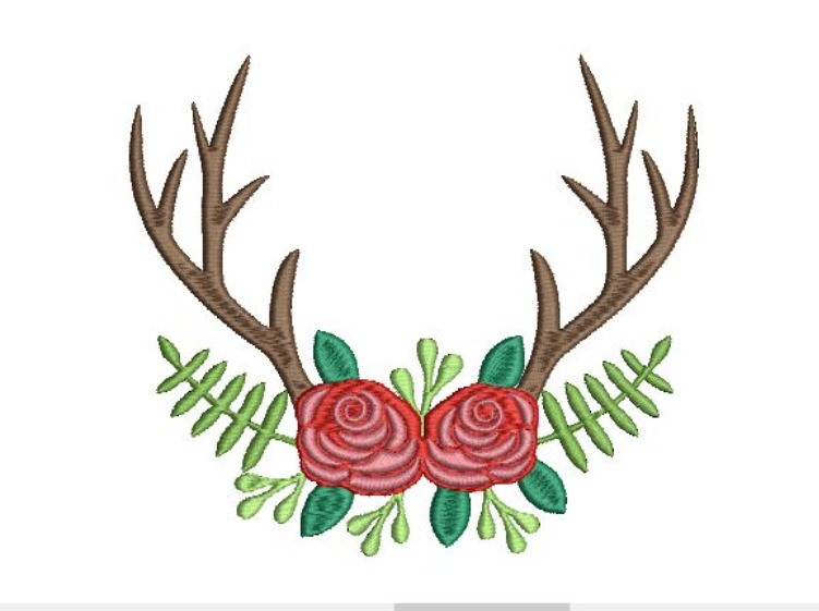 Floral Flower Antler Fill Design Monogram Frame Machine Embroidery Design