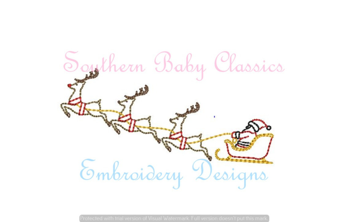 Santa Clause Sleigh Reindeer Vintage Stitch Machine Embroidery Design