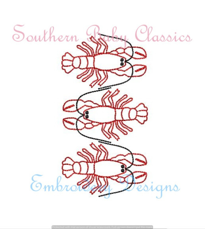 Lobsters Trio Row Vertical Machine Embroidery Design Summer Preppy Boy