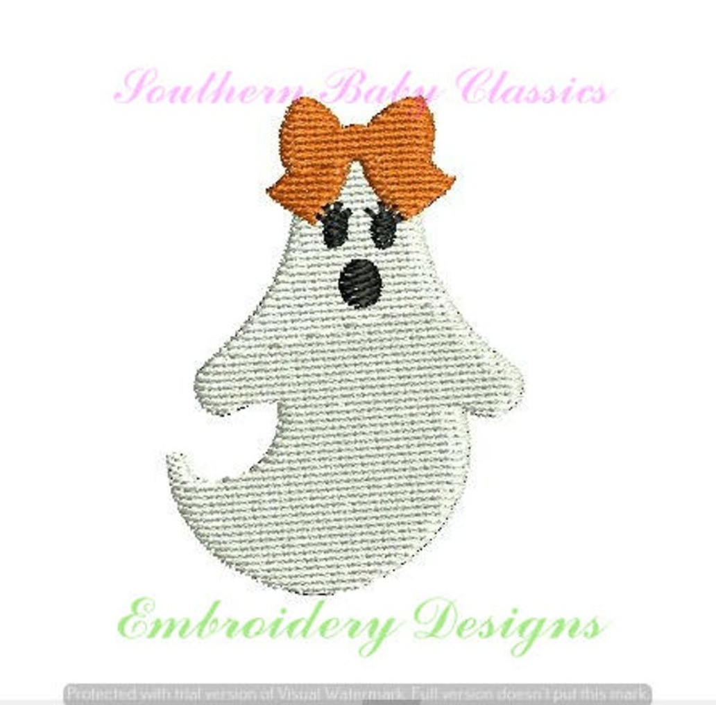 Ghost Girl Bow Mini Fill Machine Embroidery Design Halloween Trick or Treat