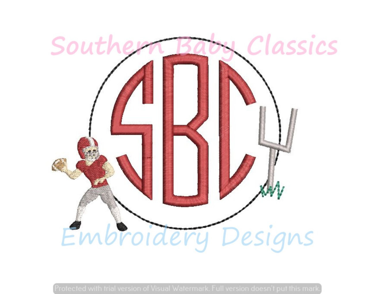 Quarterback Fill Monogram Frame Machine Embroidery Football