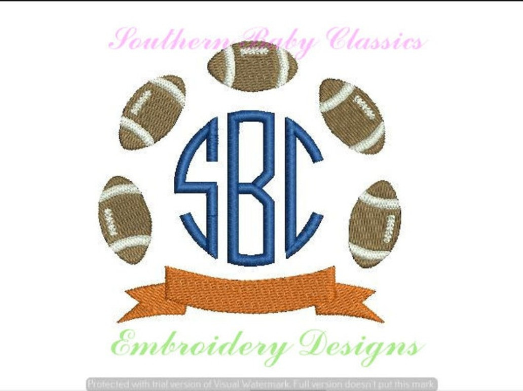Football Banner Fill Monogram Frame Machine Embroidery