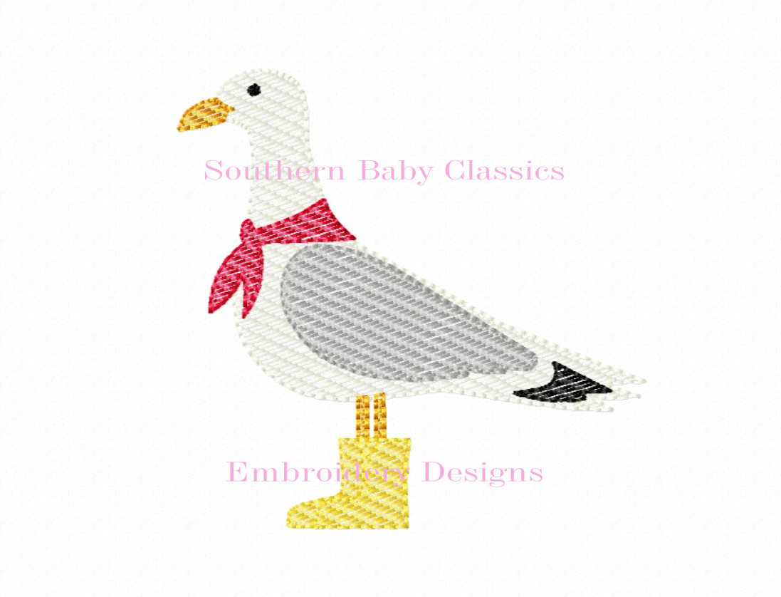 Seagull in Rainboots Sketchy Fill Machine Embroidery Design Preppy ...
