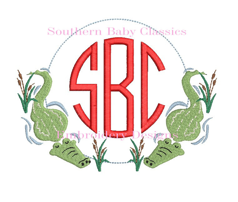 Swimming Alligator Monogram Frame Crocodile Machine Embroidery Design ...