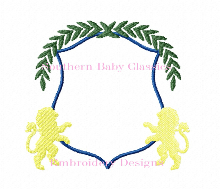 Lion Crest Monogram Frame Machine Embroidery Design Laurel Vine