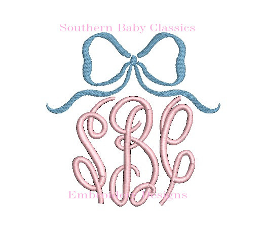 Pretty Preppy Bow Monogram Topper and Mini Machine Embroidery Design Ribbon