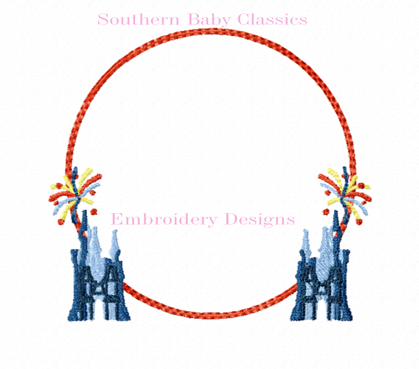 Amusement Park Circle Frame with Fireworks Machine Embroidery Design ...