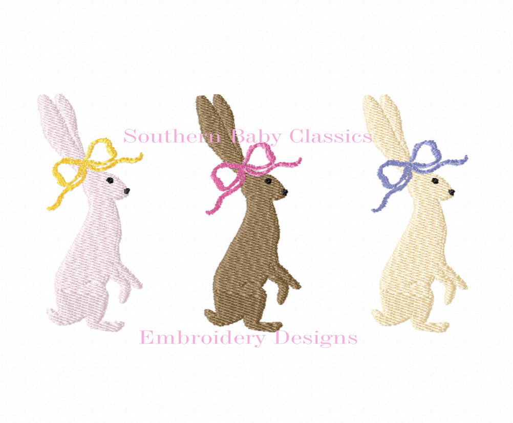 Standing Bunny Trio With Hair Bow Machine Embroidery Design Full Fill ...