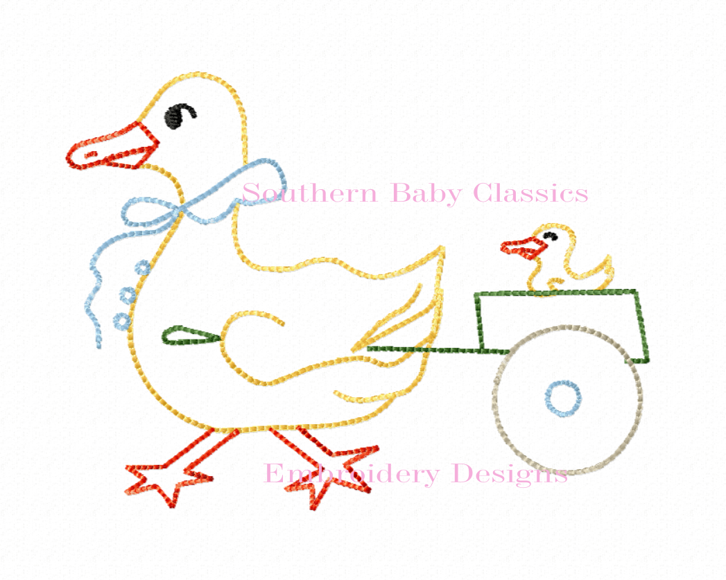 Vintage Stitch Momma Duck Pulling Baby Duck Machine Embroidery Design ...