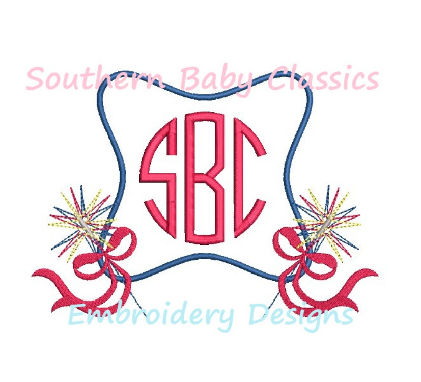 Firework Bow Monogram Swag Frame Fireworks Fourth 4th of July