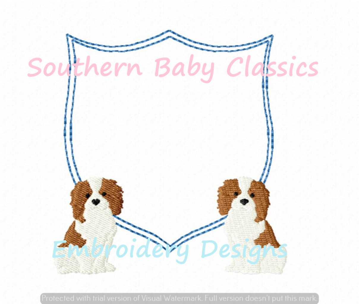 Spaniel Dog Monogram Crest Frame Machine Embroidery Design Boy Girl ...