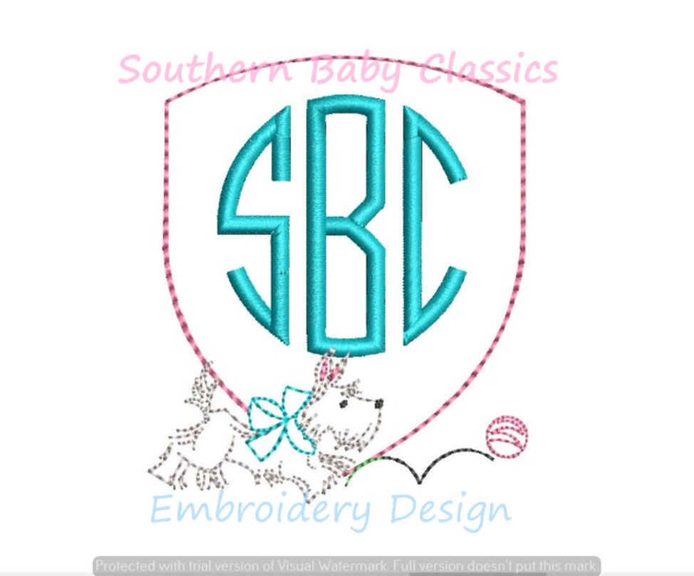 Terrier Dog Chasing Ball Monogram Crest Frame Machine Embroidery Design ...