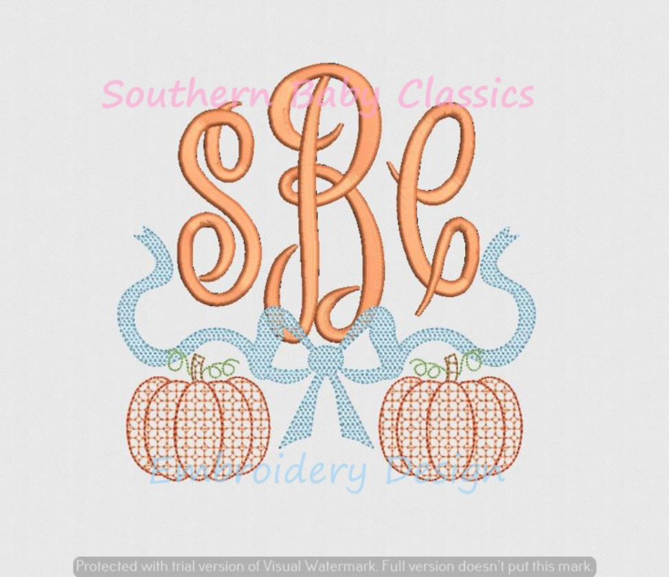 Mini Pumpkins Vine Bow Monogram Swag Machine Embroidery Design Frame ...
