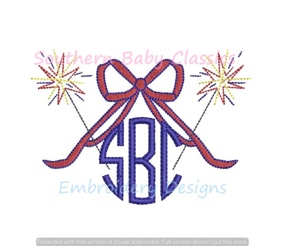 Firework Bow Monogram Swag Frame Fireworks Fourth 4th of July