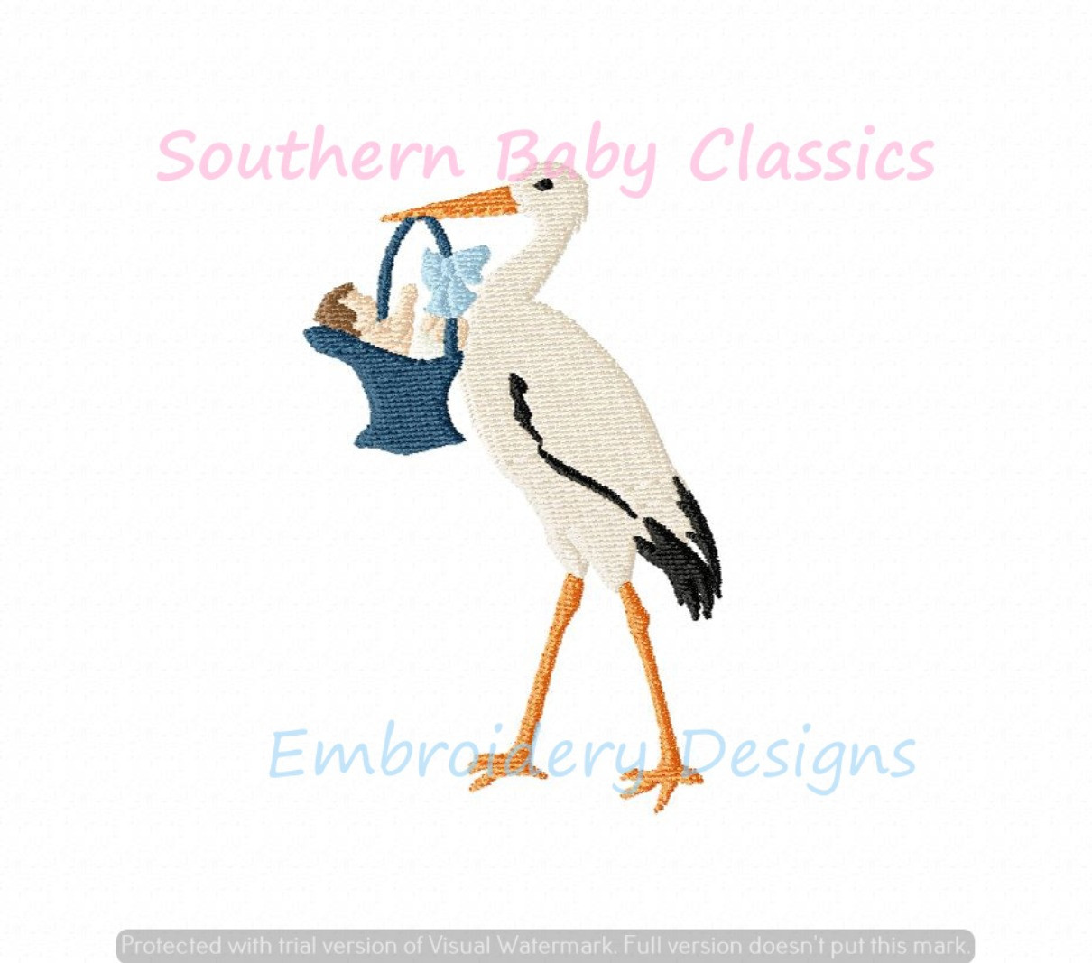 Stork with Banner Applique Machine Embroidery Design New Baby Gift