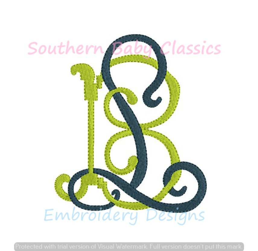 Custom Vintage Style Intertwined Monogram 2 Letters Machine Embroidery ...