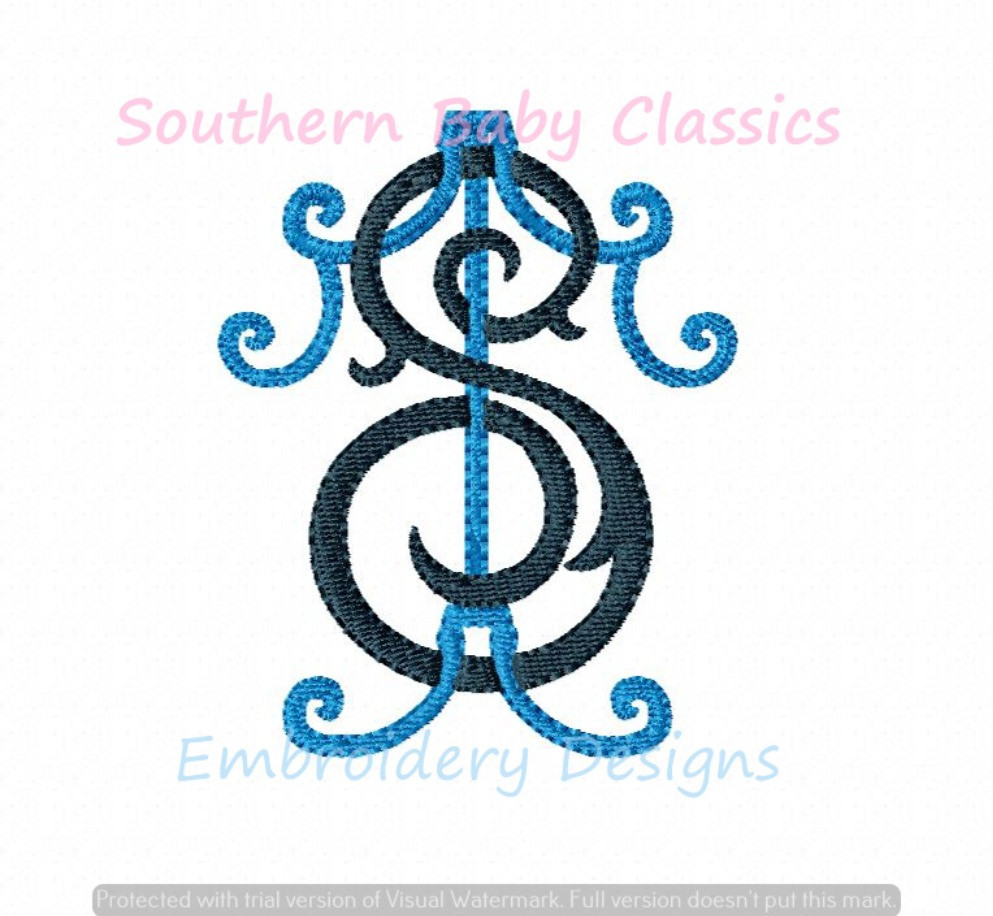 Custom Vintage Style Intertwined Monogram 2 Letters Machine Embroidery ...