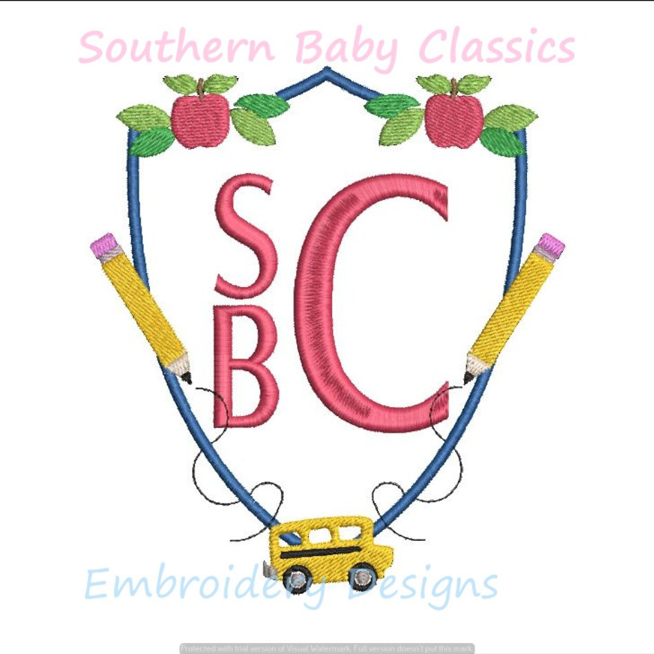 Back To School Monogram Crest Boy or Girl Machine Embroidery Design