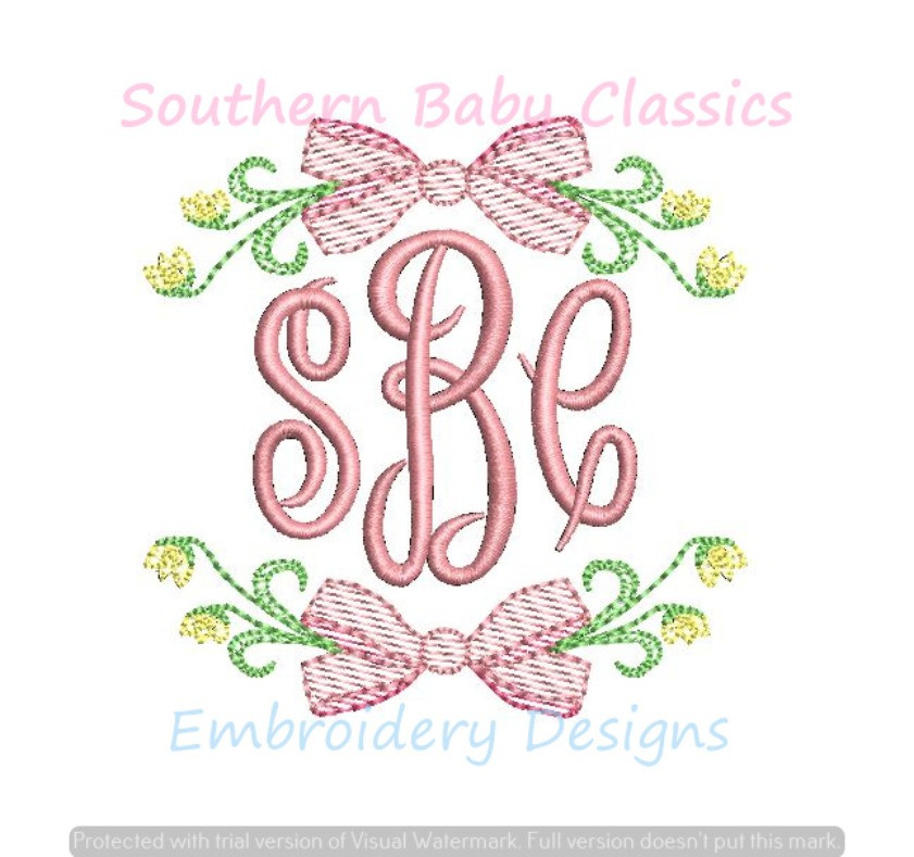 Floral Roses Flowers Bow Greenery Leaves Monogram Frame Swag Machine ...
