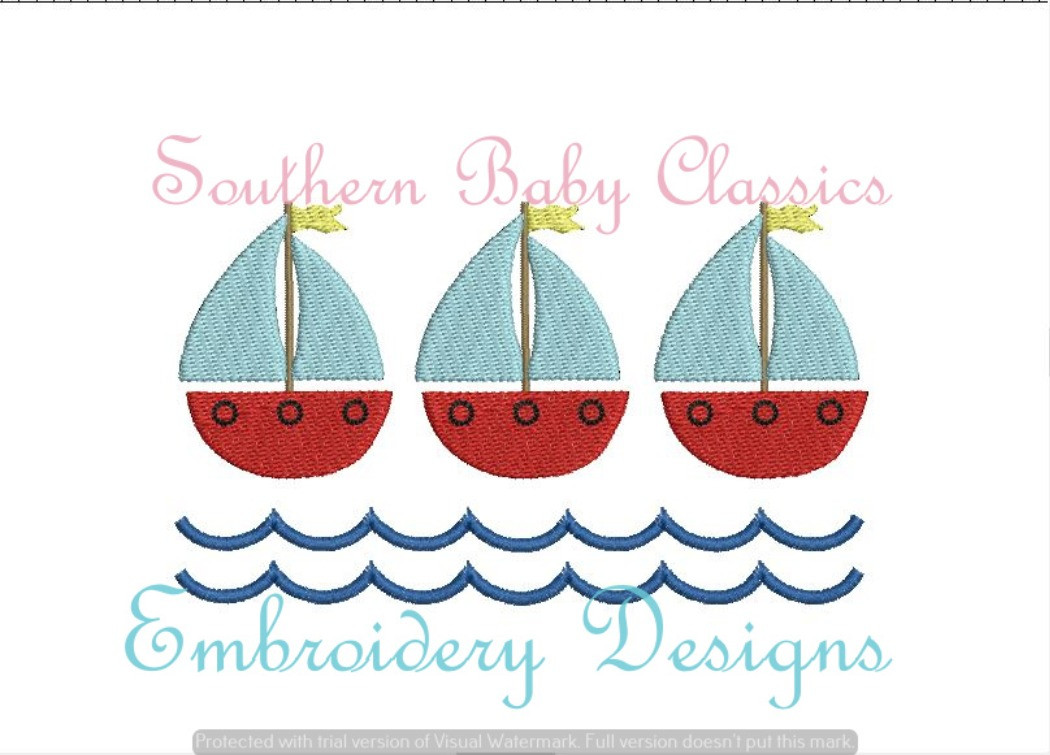 Preppy Pastel Sailboats Trio Sail Boat Boats Machine Embroidery Design ...