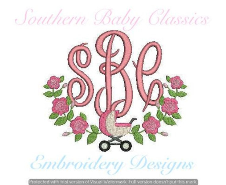 Floral Roses Flowers Bow Greenery Leaves Monogram Frame Swag Machine ...