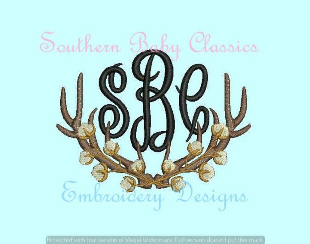 Quail Antler Monogram Frame Machine Embroidery Design Fall Hunting
