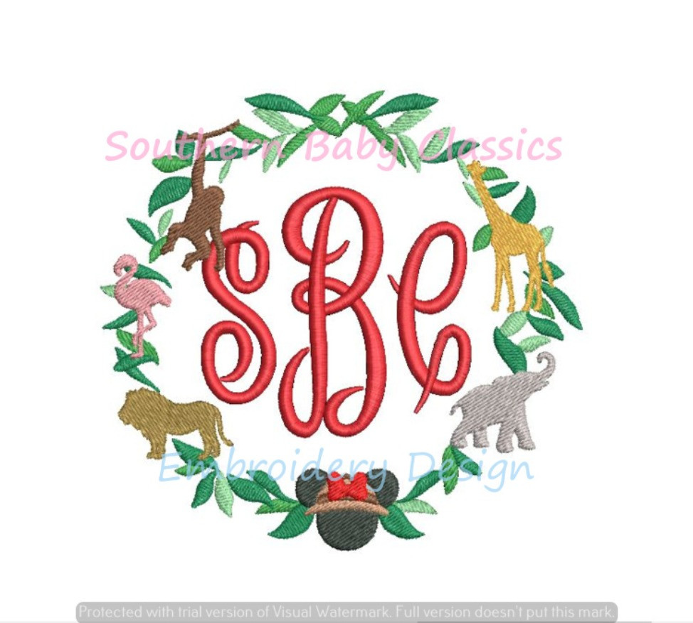 Zoo Animal Kingdom Animals Monogram Frame Crest Machine Embroidery Design