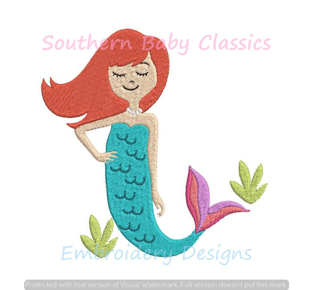 Cute Mermaid Girl Mini Fill Machine Embroidery Design Summer Vacation ...
