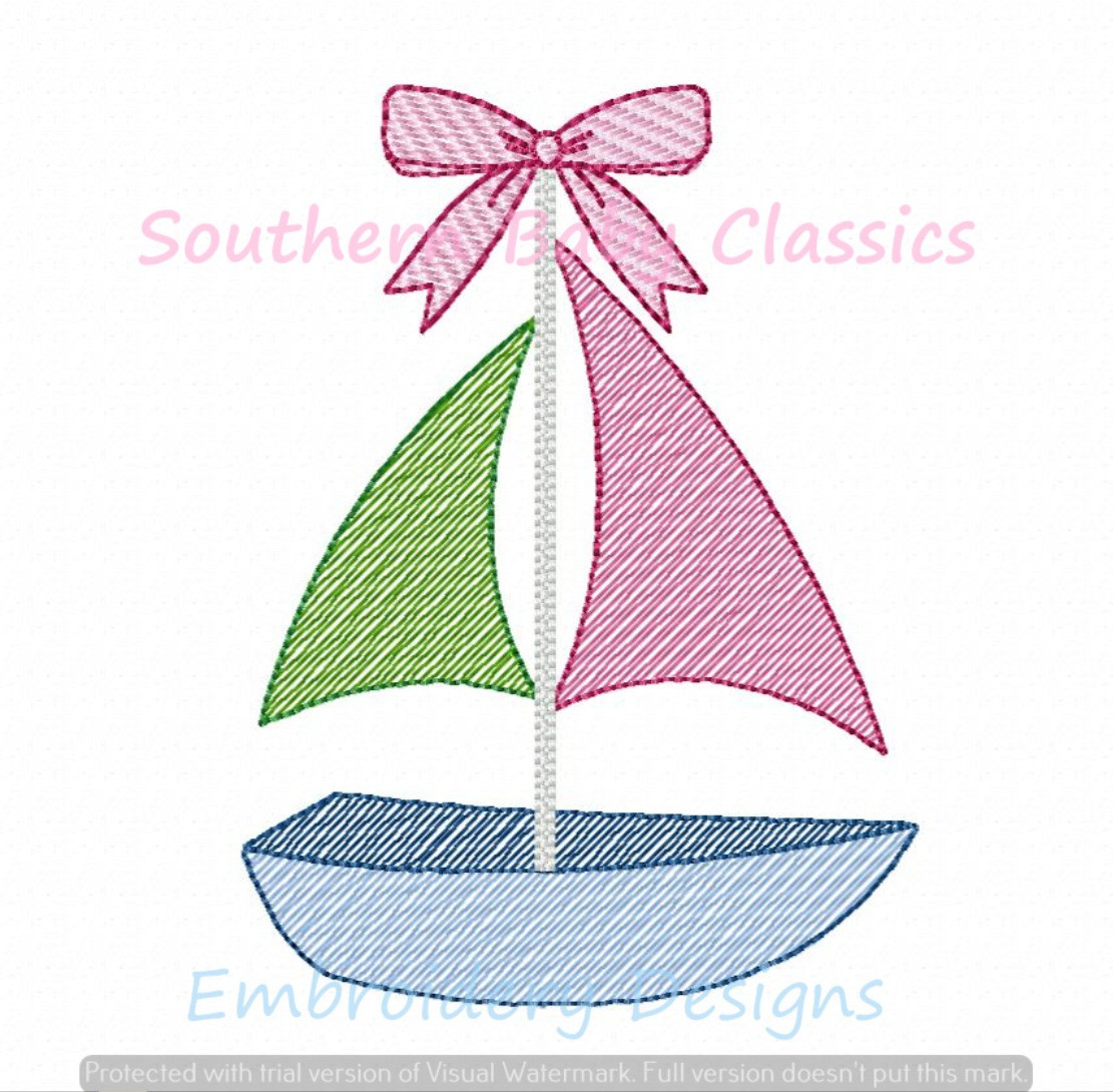 Preppy Pastel Sailboats Trio Sail Boat Boats Machine Embroidery Design ...