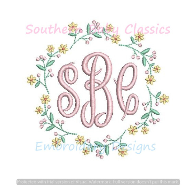 Flower Floral Spring Monogram Frame Machine Embroidery Design Summer Girl