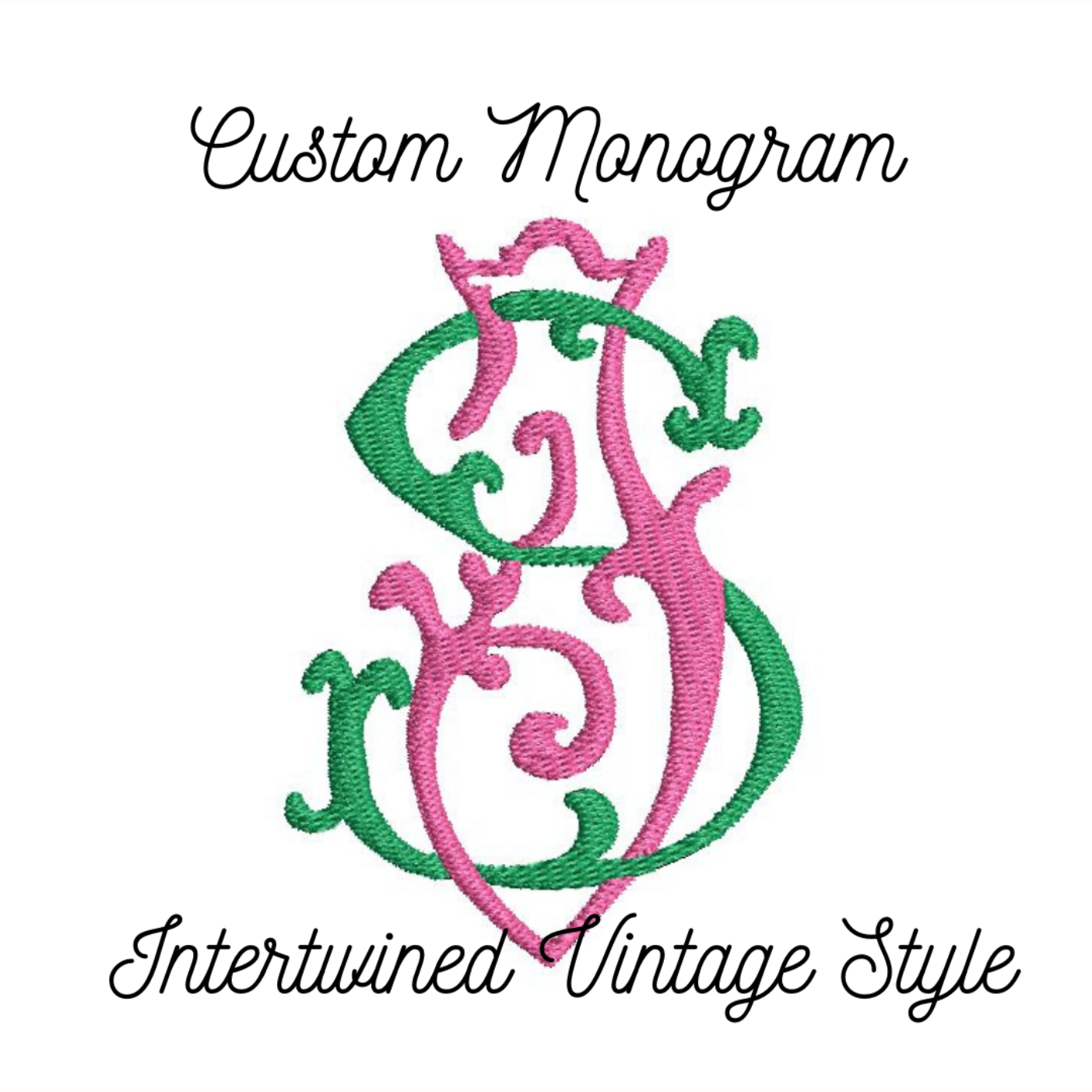 Custom Vintage Style Intertwined Monogram 2 Letters Machine Embroidery ...