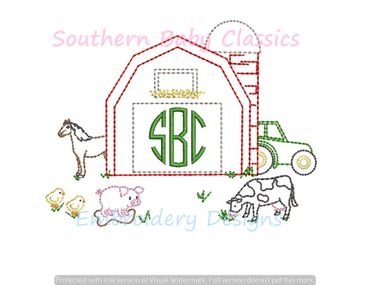 Barn Farm Monogram Frame Vintage Stitch Machine Embroidery Design Fall ...