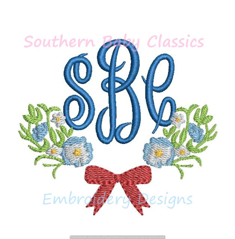 Floral Roses Flowers Bow Greenery Leaves Monogram Frame Swag Machine ...