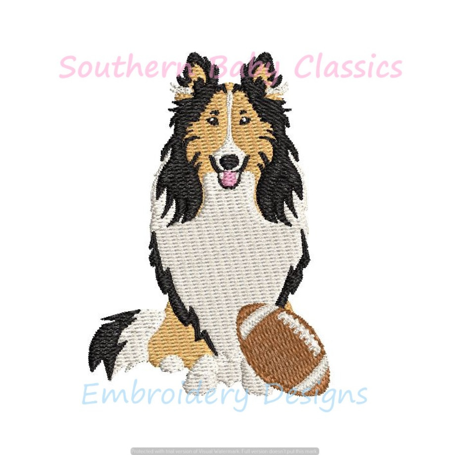 Collie Mascot Dog with Football Fill Machine Embroidery Design College ...