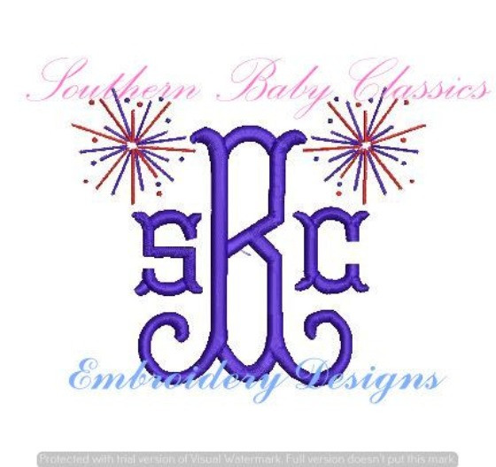 Firework Bow Monogram Swag Frame Fireworks Fourth 4th of July
