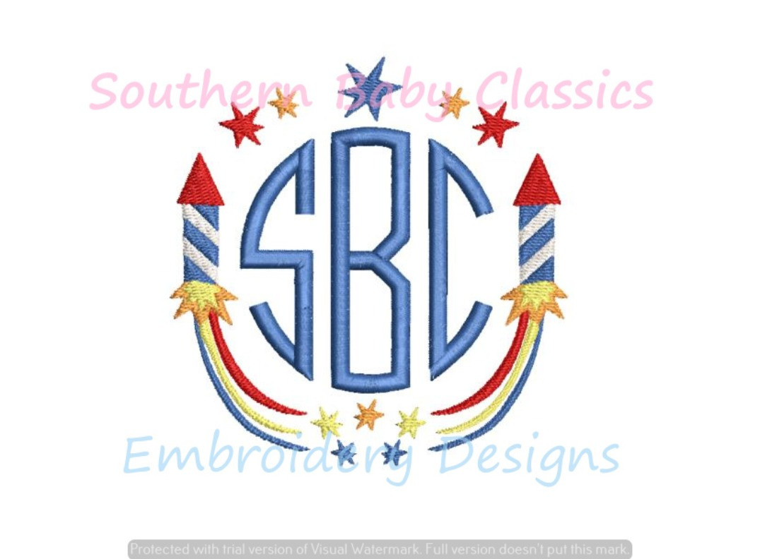 Firework Bow Monogram Swag Frame Fireworks Fourth 4th of July