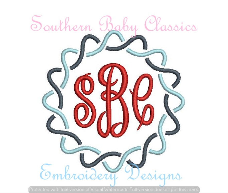 Two Color Wave Monogram Circle Frame Machine Embroidery Design