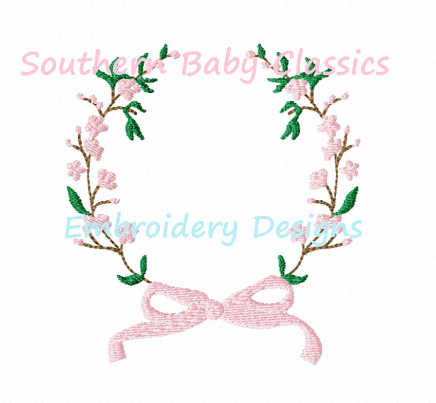 Bluebird Floral Crest Bow Monogram Frame Machine Embroidery Design ...