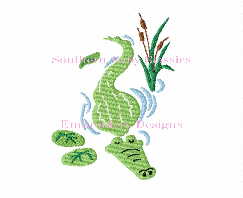 Swimming Alligator Crocodile Machine Embroidery Design Swamp River