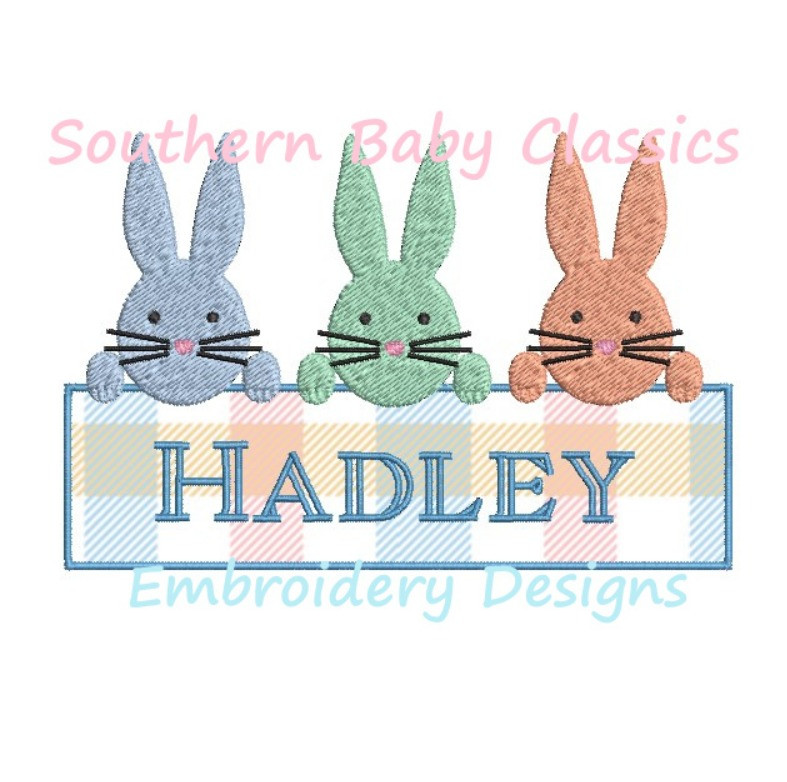 Easter Bunny Rabbit Trio Applique Name Plate Plaque Machine Embroidery ...