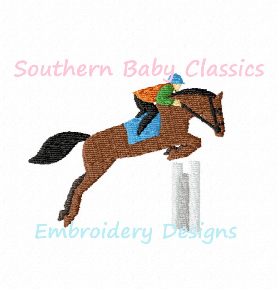 Jockey Horse Jumping Riding Monogram Crest Frame Machine Embroidery ...