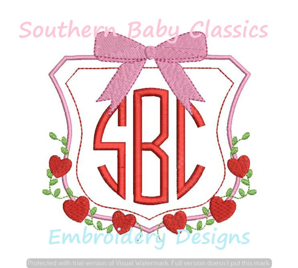 Vine Crest Ribbon Bow Monogram Frame Machine Embroidery Design Greenery