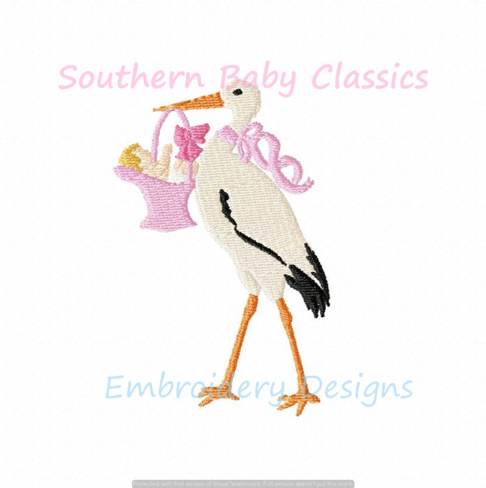 Stork with Banner Applique Machine Embroidery Design New Baby Gift