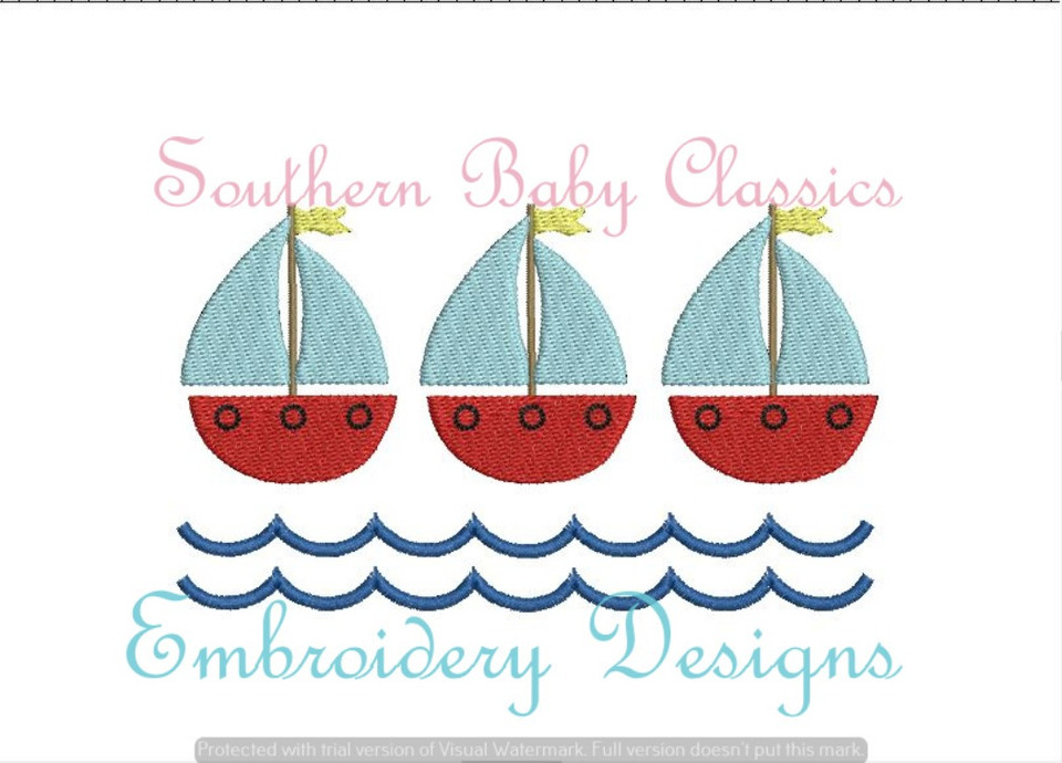 Preppy Pastel Sailboats Trio Sail Boat Boats Machine Embroidery Design ...