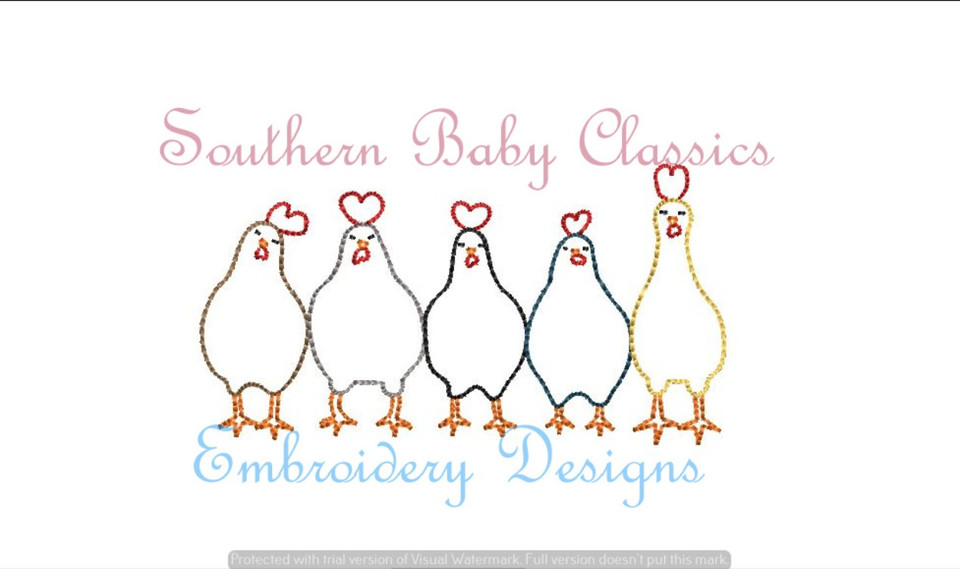 Chickens in a Row Vintage Stitch Machine Embroidery Design