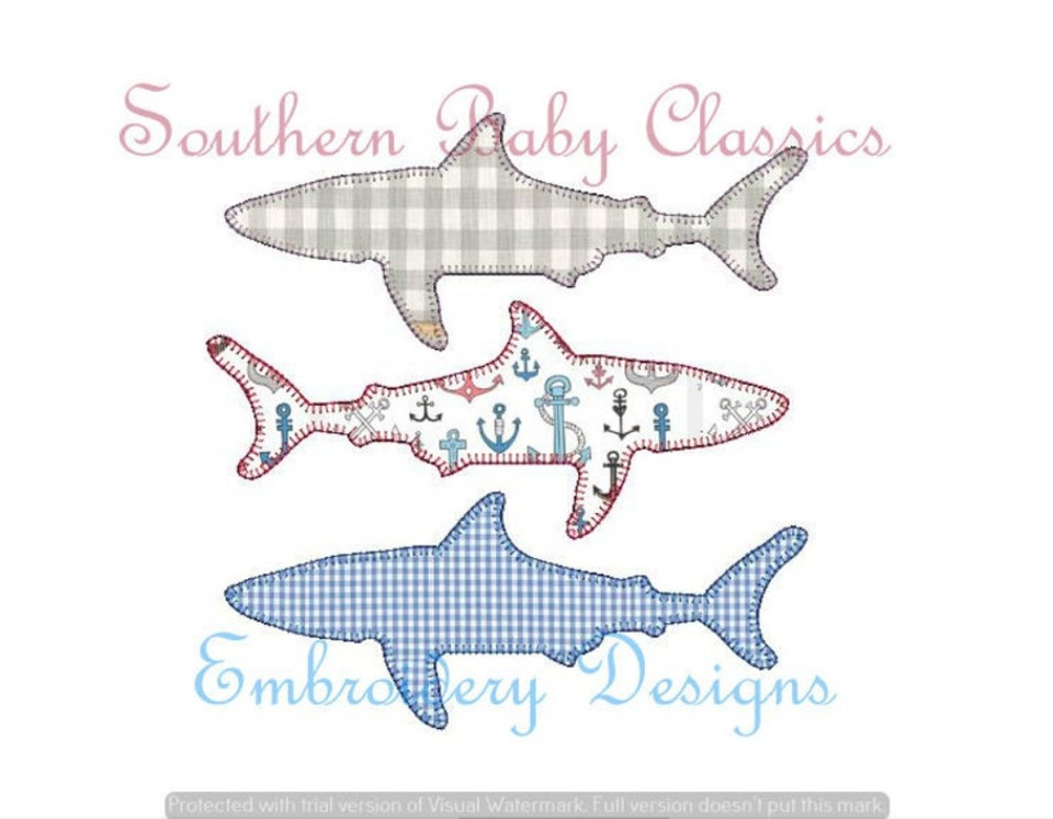 Sharks Stacked Blanket Stitch Applique Machine Embroidery Design Summer