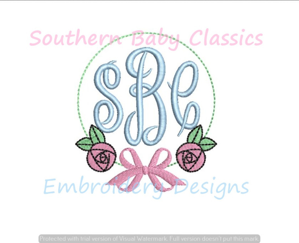 Floral Roses Flowers Bow Greenery Leaves Monogram Frame Swag Machine ...