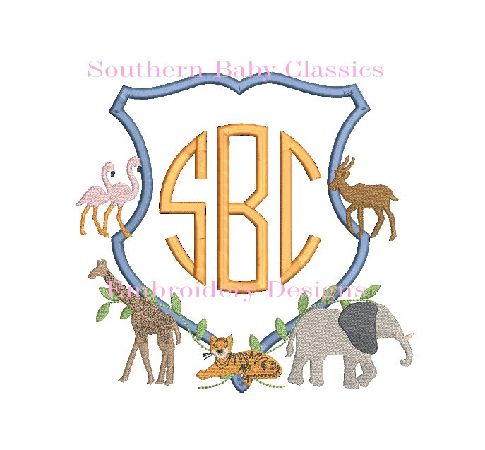 Zoo Animal Kingdom Animals Monogram Frame Crest Machine Embroidery Design